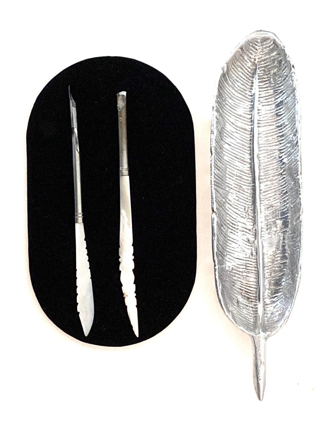 FEATHER PEN TRAY and Mother of Pearl Quill Pen Holders/ Letter Openers ...