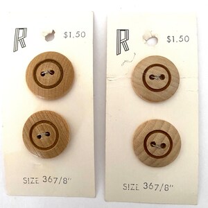 4 Natural WOOD Carved BUTTONS, 7/8" on Original Cards, for Sewing ...