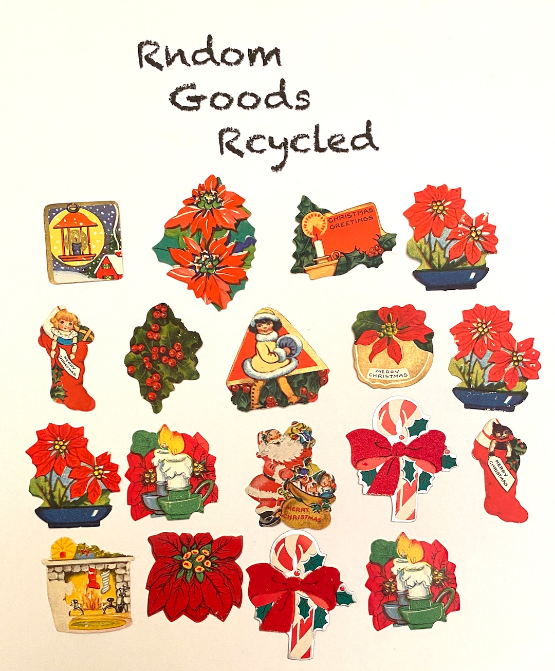 18 Small VINTAGE HOLIDAY STICKERS, Holiday Ephemera for Crafting ...