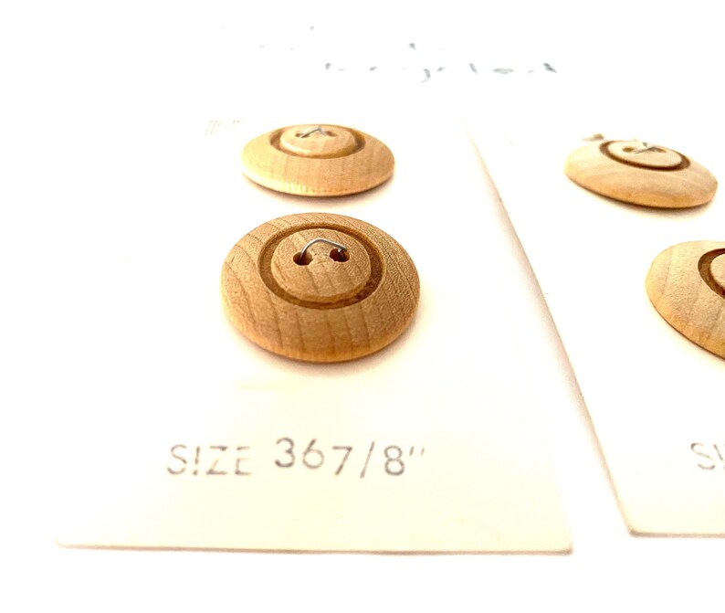 4 Natural WOOD Carved BUTTONS, 7/8" on Original Cards, for Sewing ...