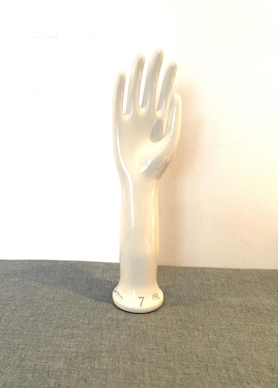 Ceramic GLOVE MOLD / HAND Figurine, Jewelry Display, White Hollow ...