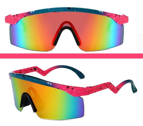 Vintage 80's Neon Paint Splat Zig Zag Mirror Sunglasses Vintage 80's Neon Paint Splat Zig Zag Mirror Sunglasses