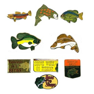 Set of 9 Vintage Enamel Pins Duck Fishing Bass Trout Fish Pin Hat Jacket - Etsy