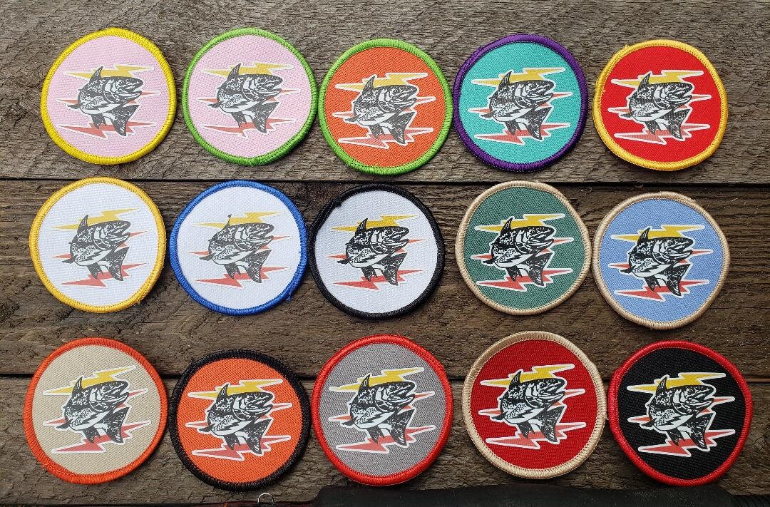 Trout Round Lightning Bolt Fish Patch Variety of Color Options Fly ...