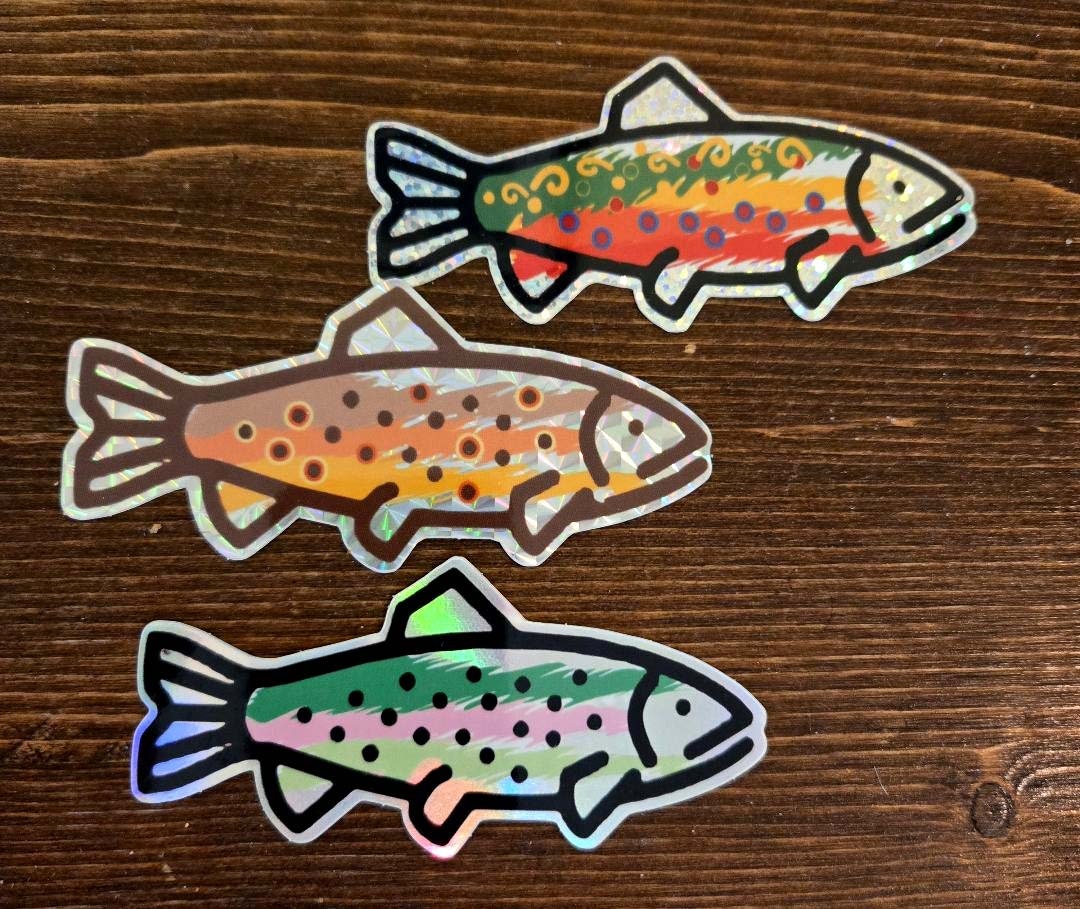 Holographic Trout Sticker Prismatic Glitter Window Bumper Laptop Brown ...