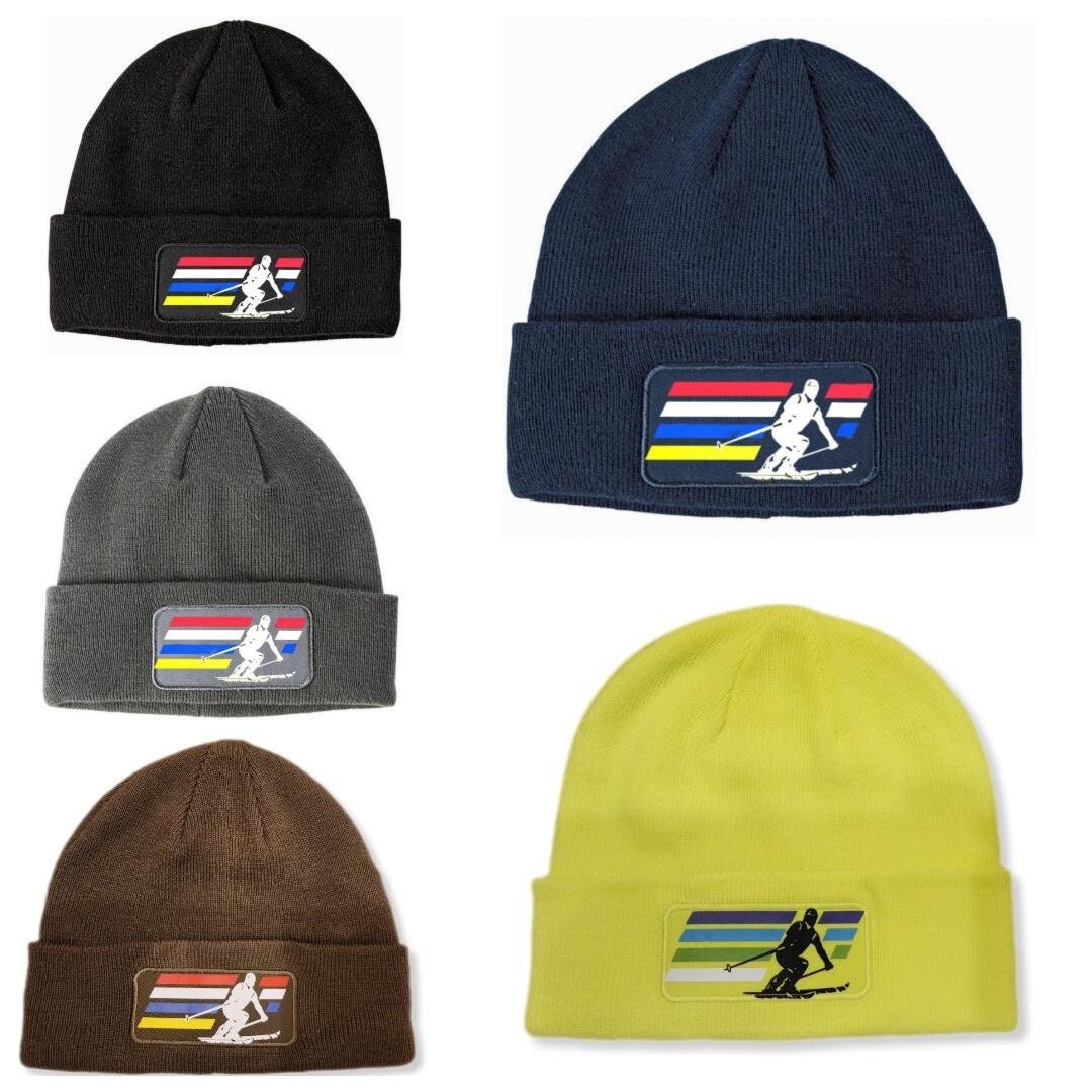 Winter Knit Retro Stripe Ski Skiing Beanie Hat Cap Patch - Etsy