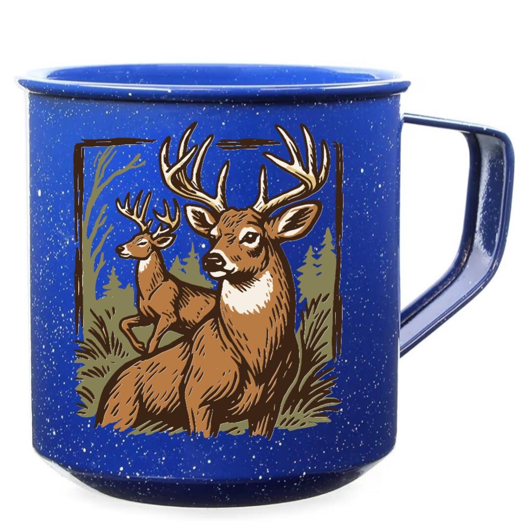 Deer Buck Camping Coffee Mug Cup Campfire Enamel Steel Camp Hunting 16 ...