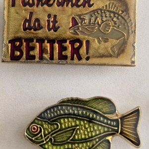 Set of 9 Vintage Enamel Pins Duck Fishing Bass Trout Fish Pin Hat ...