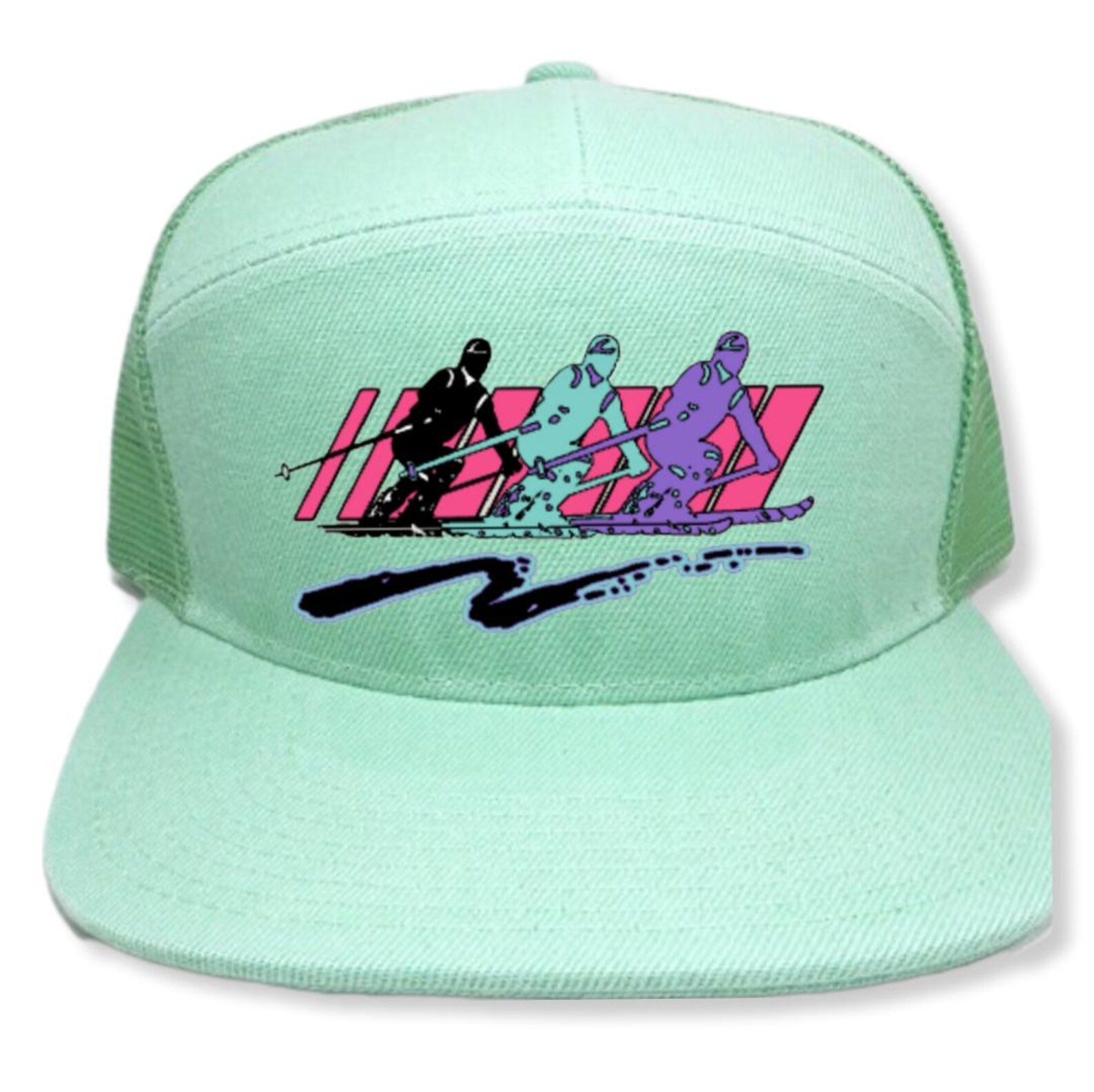 Custom Retro Ski Skiing 7 Panel Snapback Hat Cap 90's 80's Snowboard ...