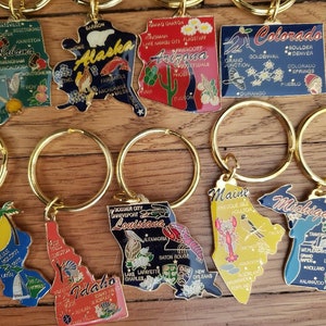Vintage State Enamel Keychain Keys Keyring - Etsy