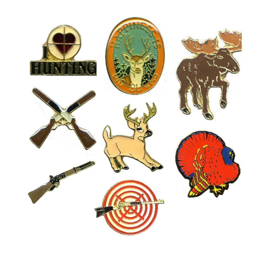 Set of 8 Vintage Enamel Pins Hunting Deer Turkey Moose Guns Pin Hat ...