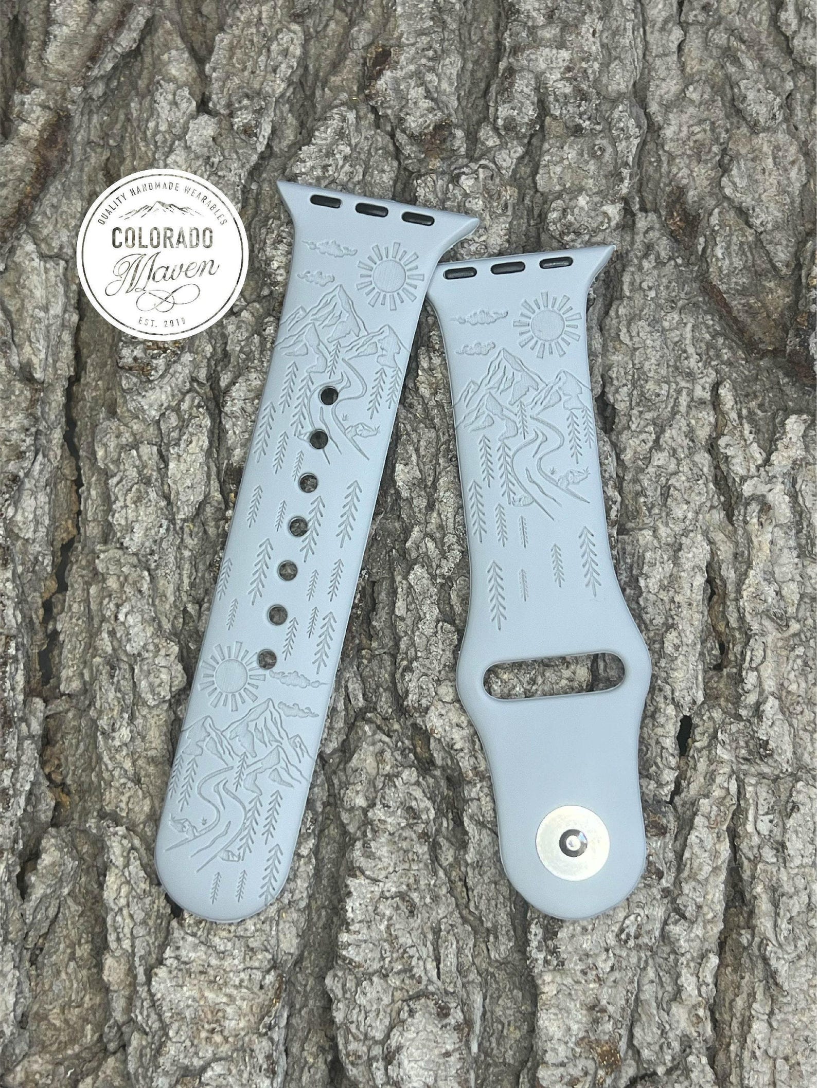 Mountain Forest Tree Watch Band Silicone Watch Band Laser Engraved ...