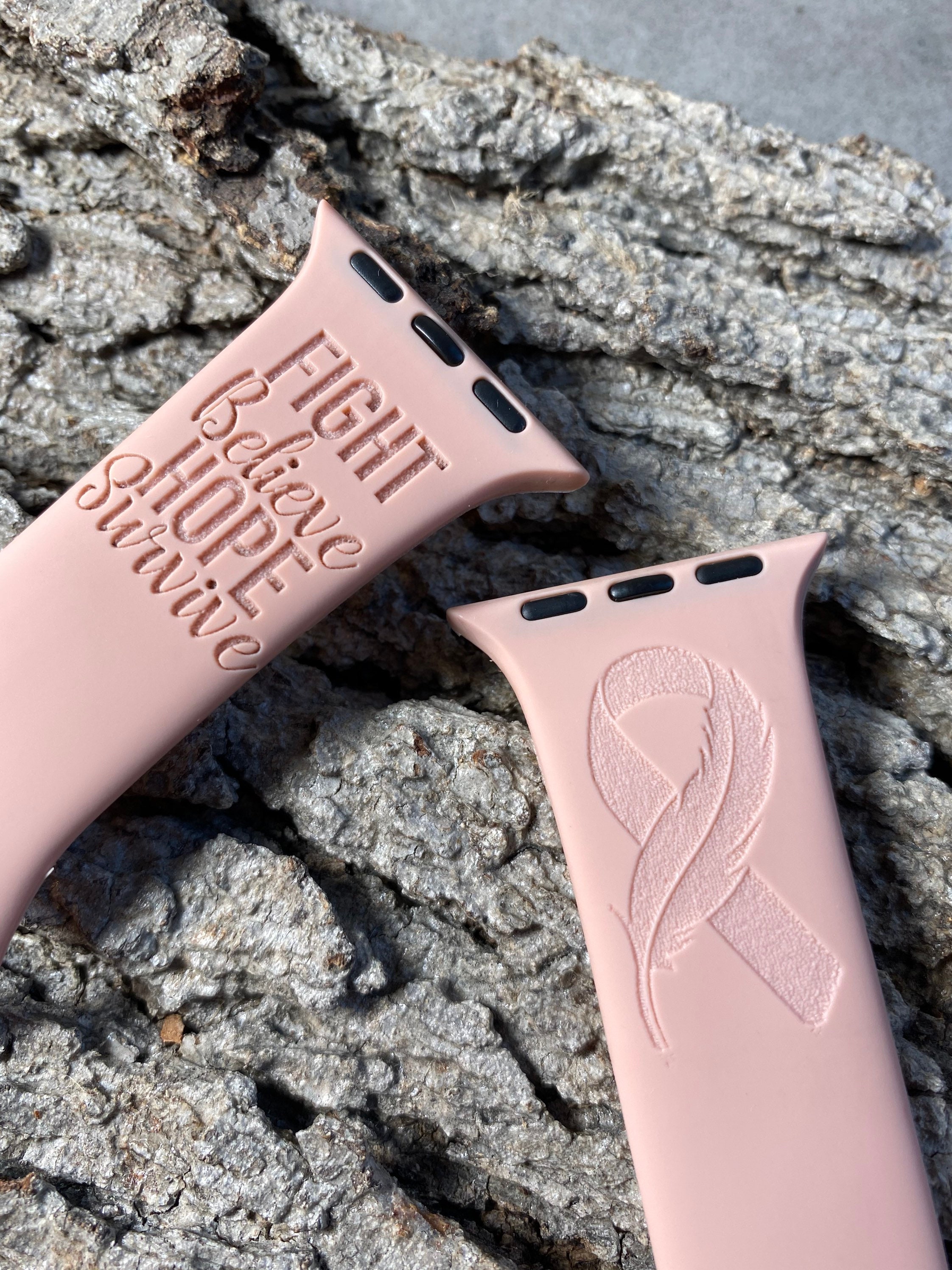 Breast Cancer Ribbon Silicone Watch Band Laser Engraved