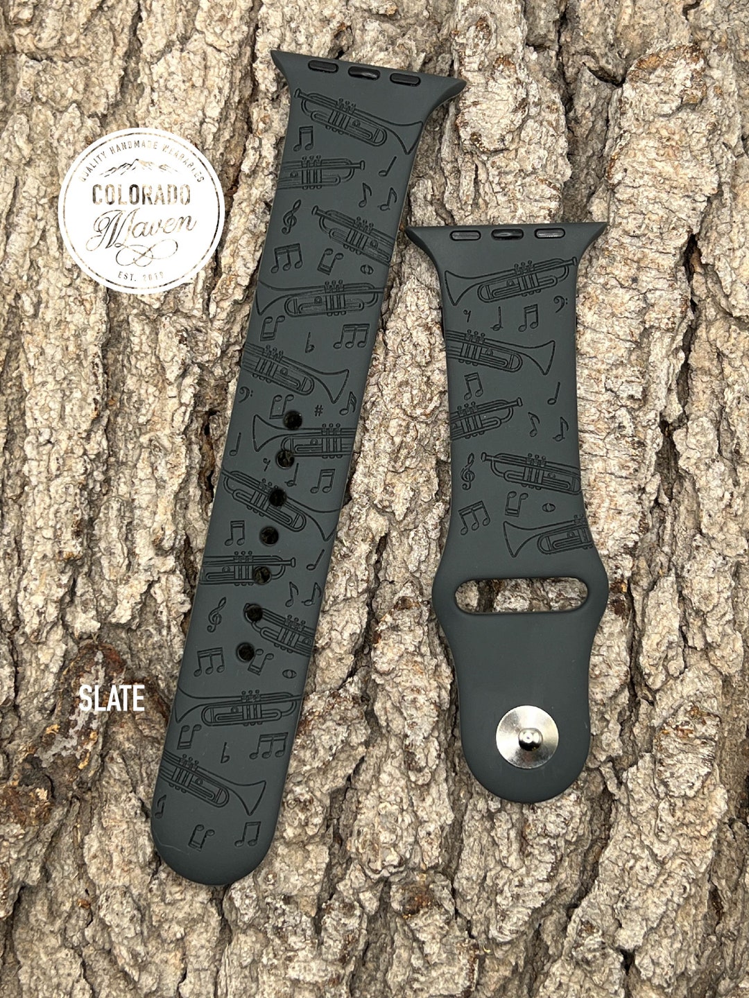 Trumpet Music Note Watch Band Silicone Laser Engraved, Apple Watch ...