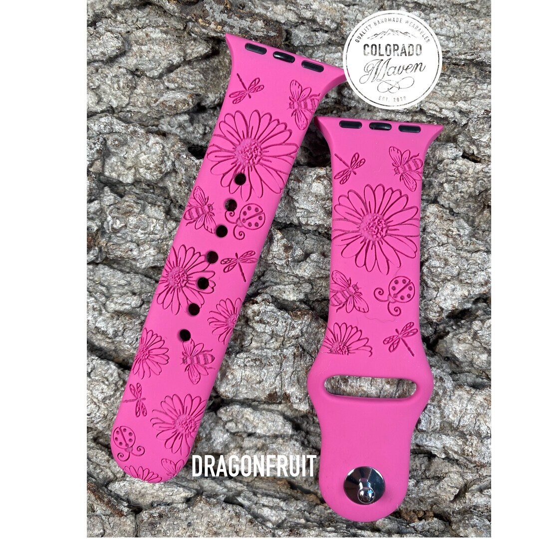 Daisy, Ladybug, Bee, Dragonfly Watch Band Laser Engraved, Apple Watch ...