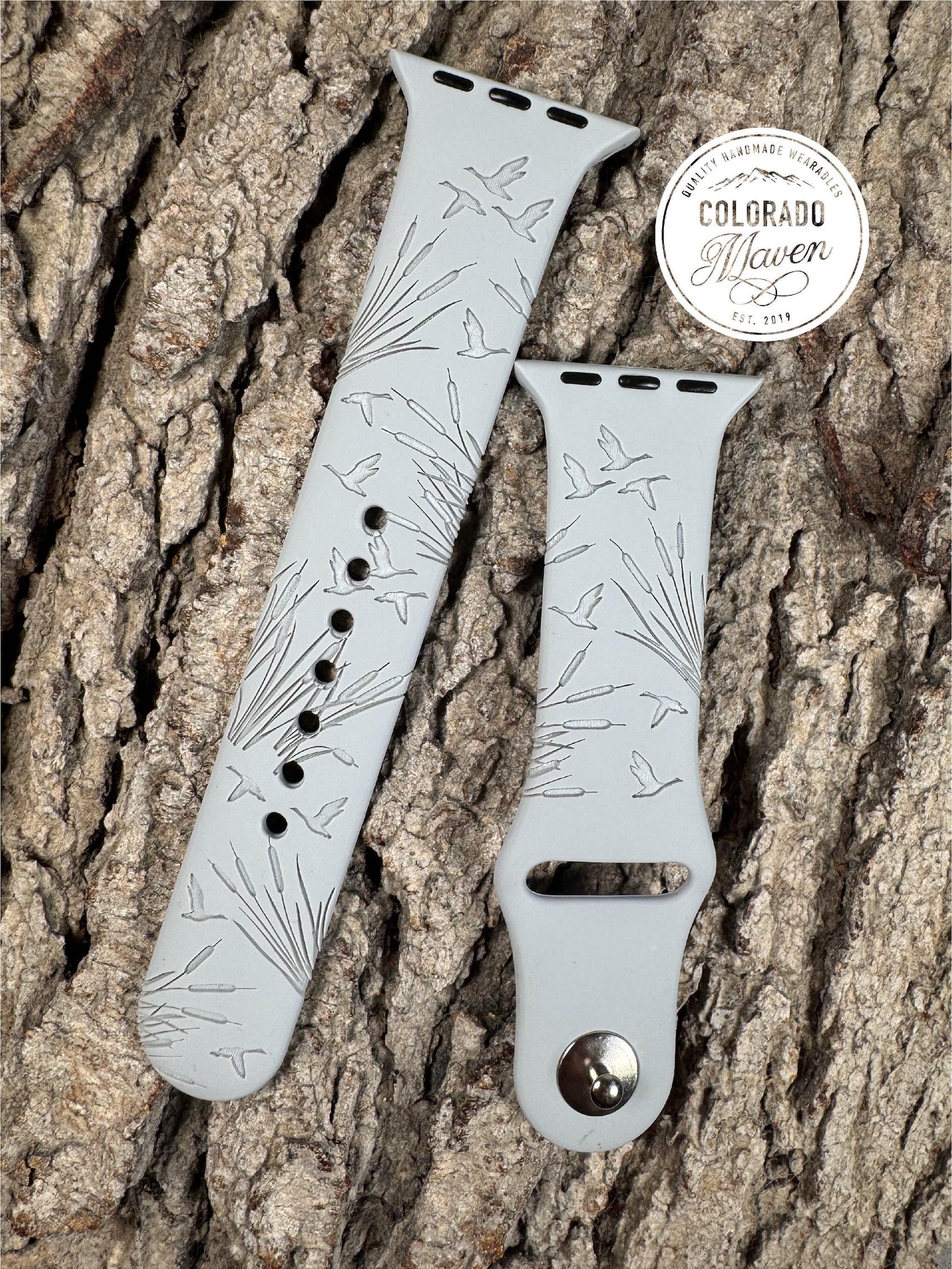 Duck Hunting Cattail Watch Band Silicone Laser Engraved, Apple Watch ...