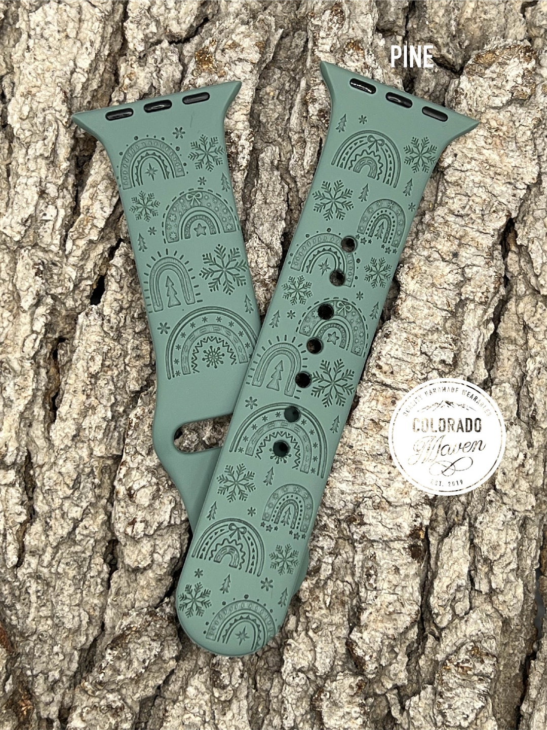 Christmas Rainbow Holiday Watch Band Silicone Laser Engraved, Apple ...