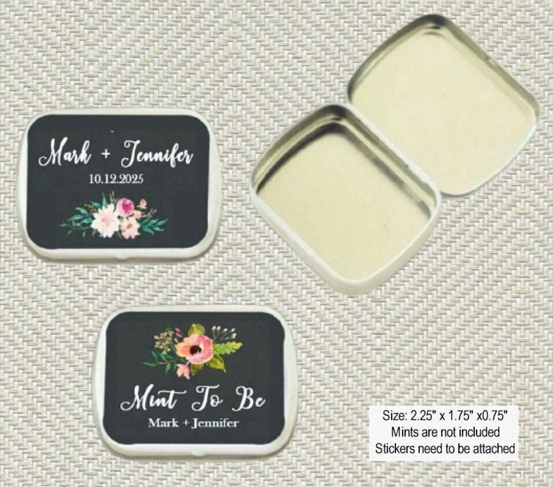 Personalized Mint Tin Party Favors, Charcoal Floral Stickers, Candy ...