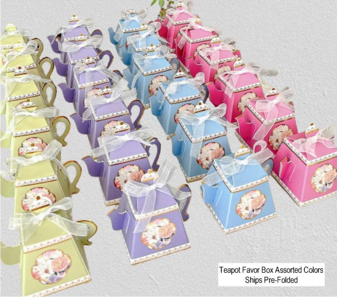 24 Teapot Favor Boxes Assorted Colors, Candy Favor Box, Tea Party Favor ...