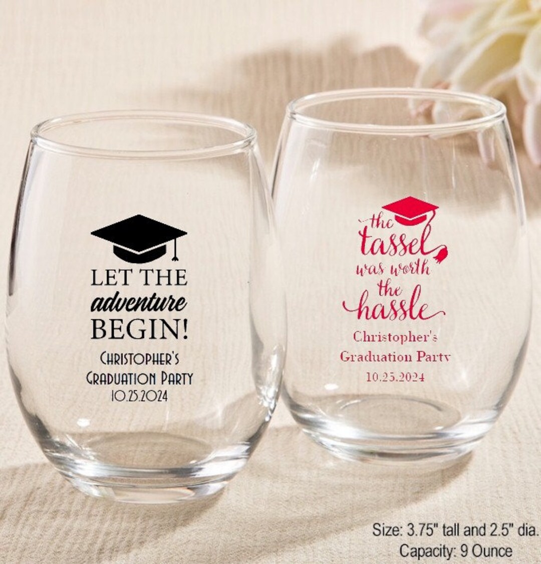 24 Personalized Stemless Wine Glasses Graduation Party Favors, Custom 9 ...
