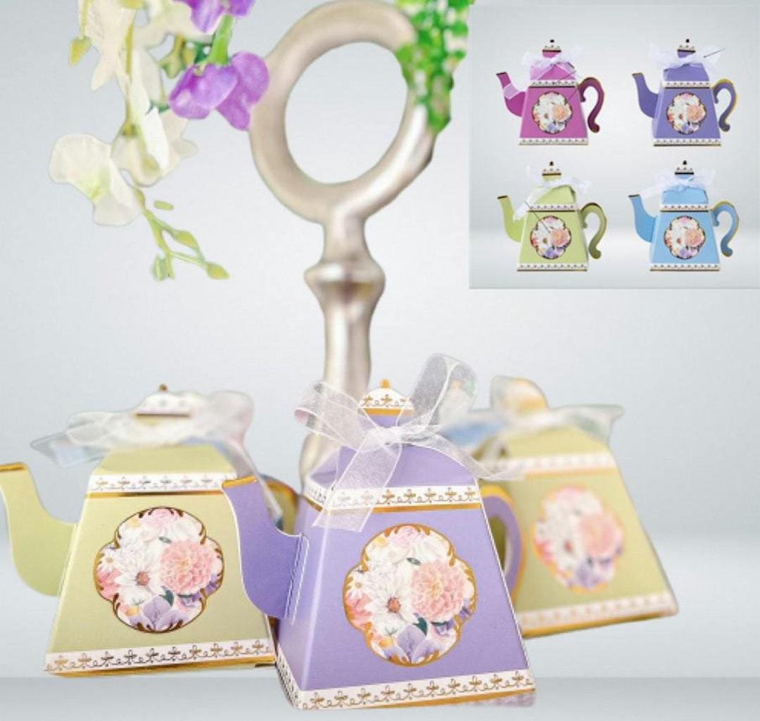 24 Teapot Favor Boxes, Candy Favor Box, Tea Party Favor Box, Bridal ...