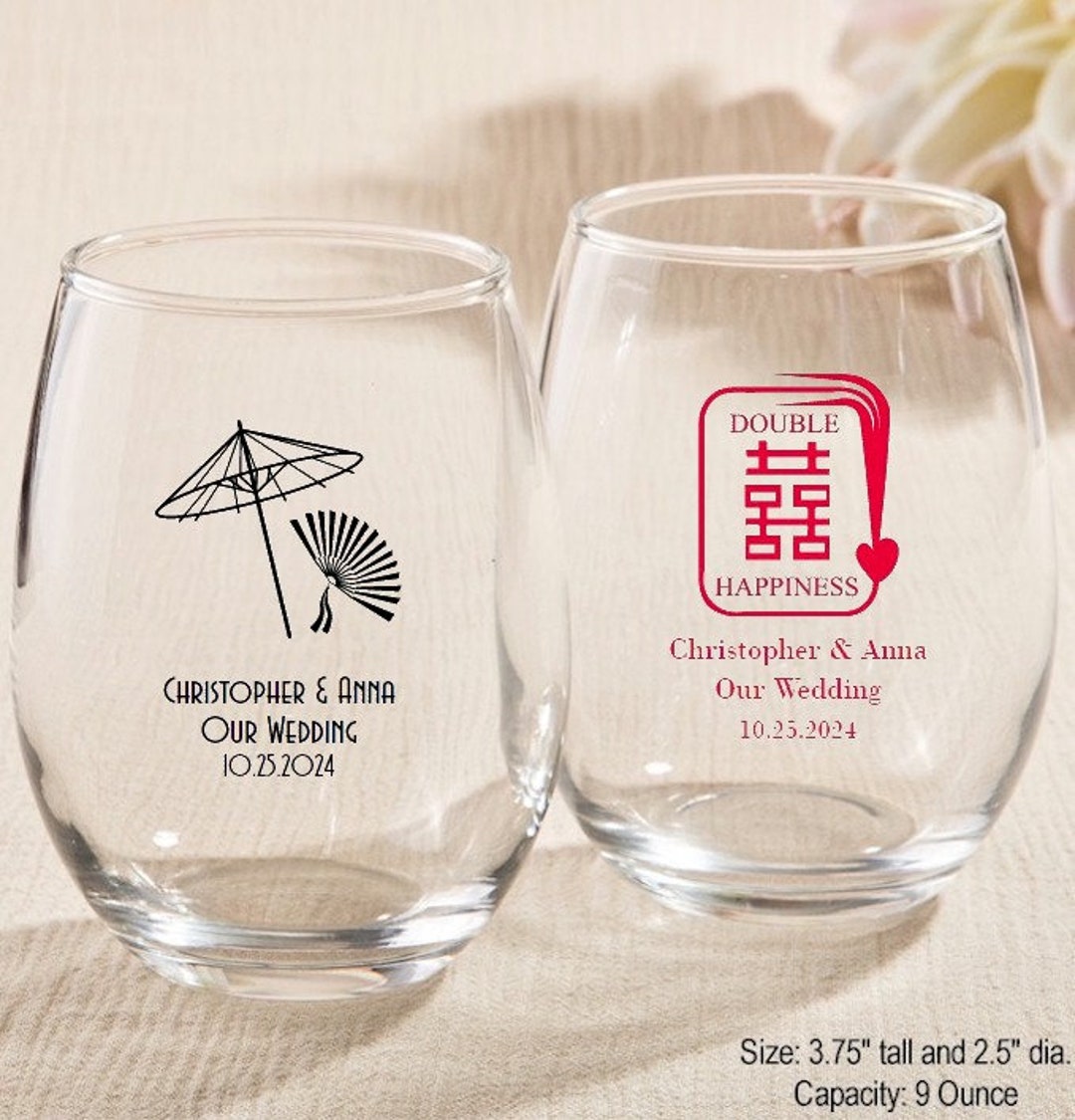 24 Personalized Stemless Wine Glasses Asian Inspired, Unique Wedding ...
