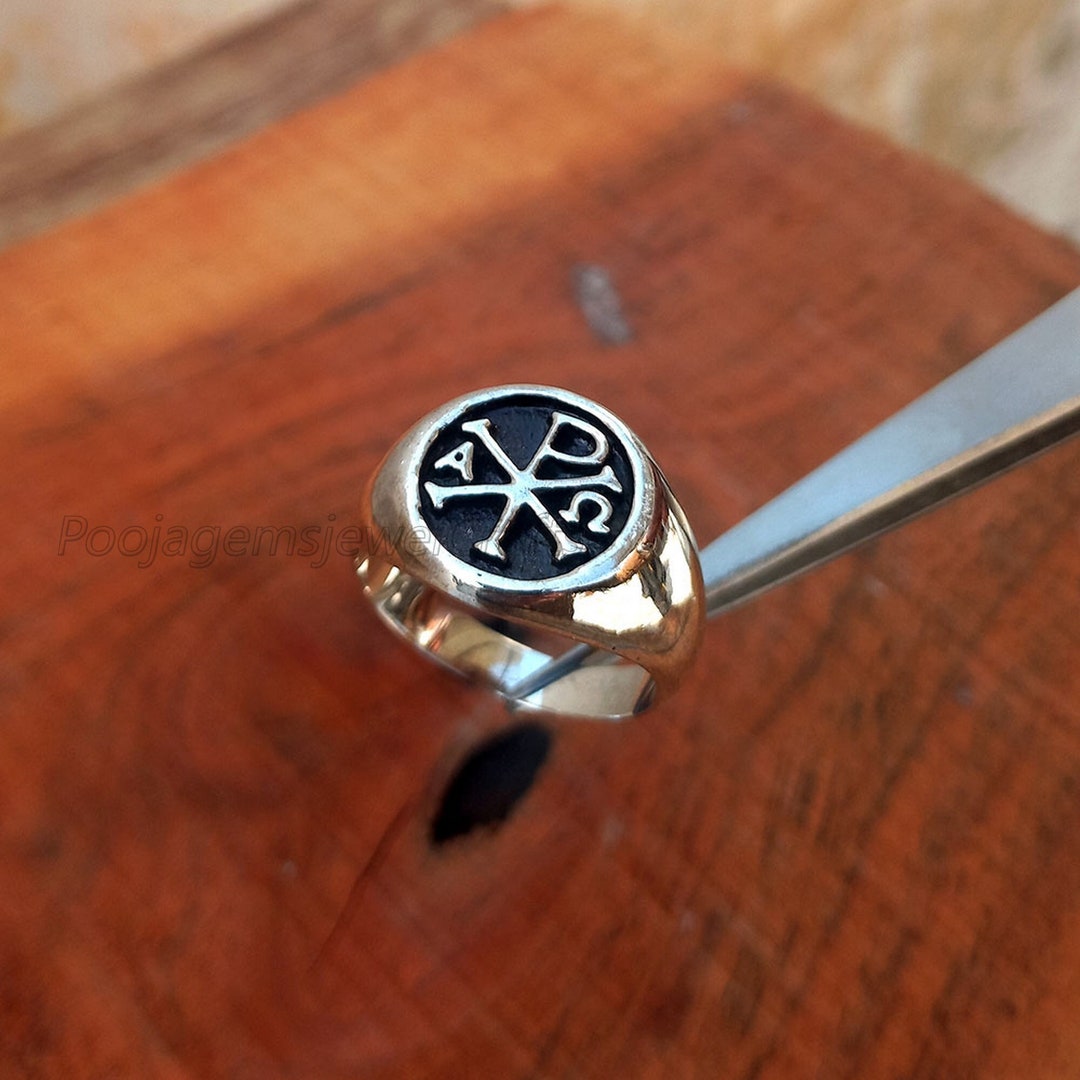Chi Rho Alpha Omega Ring, 925 Solid Silver Ring, Chi Rho Rings, Gothic ...