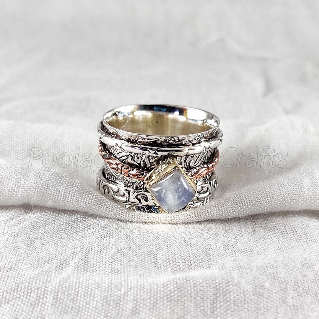 Moonstone Ring Women Spinner Rings Handmade Ring Wide Band - Etsy
