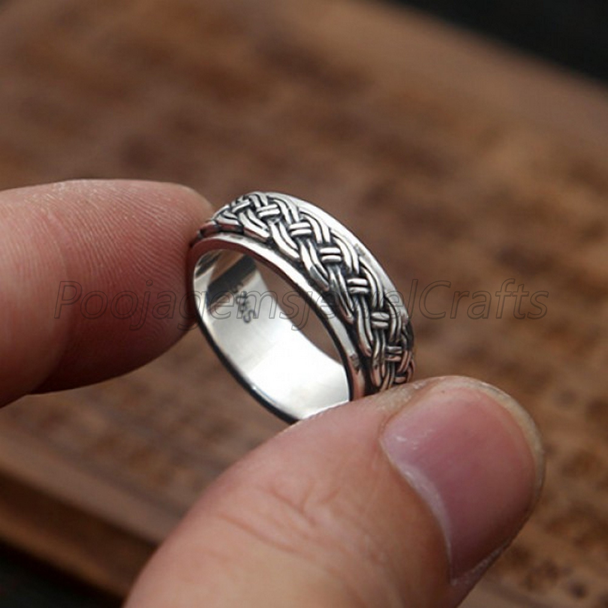 Men's Sterling Silver Braid Spinner Ring: Handcrafted Fidget Band - Etsy