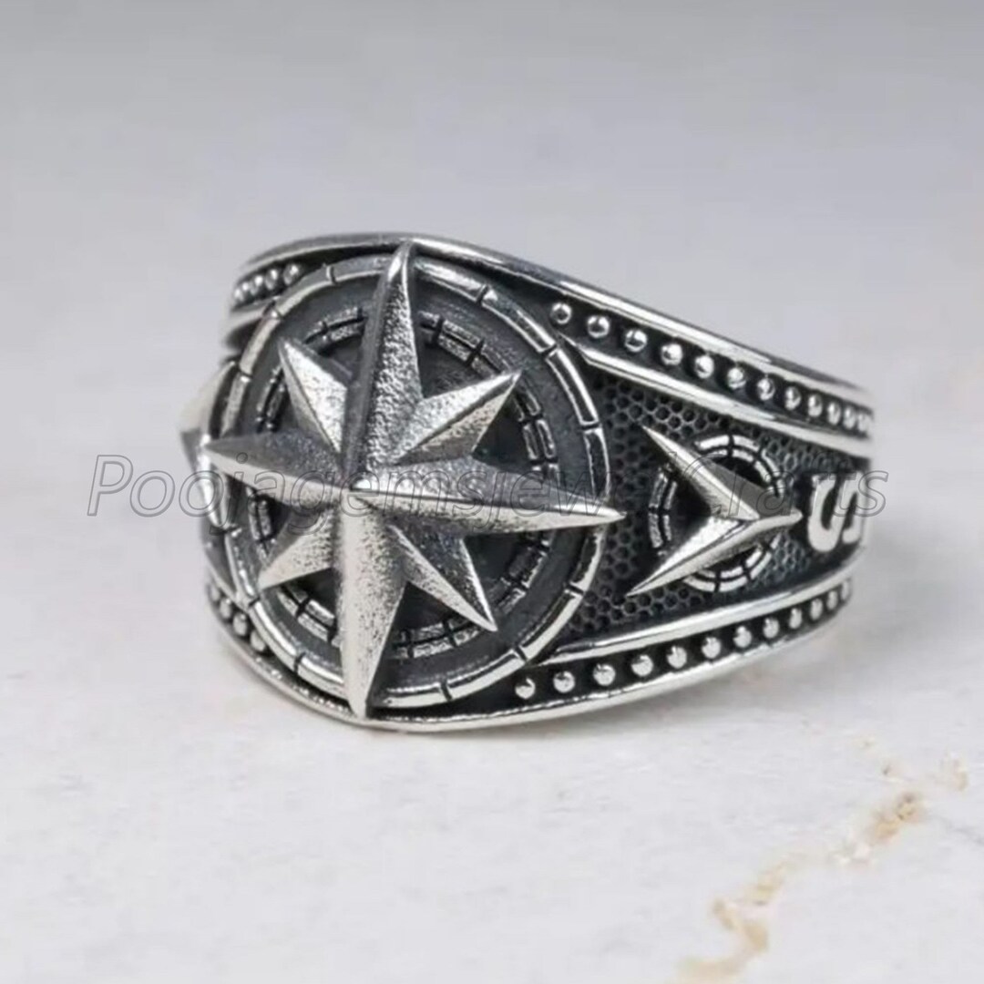 Compass Ring Men, 925 Silver Ring, Turkish Handmade Ring, North Star Ring, Mens Ring, Compass ...