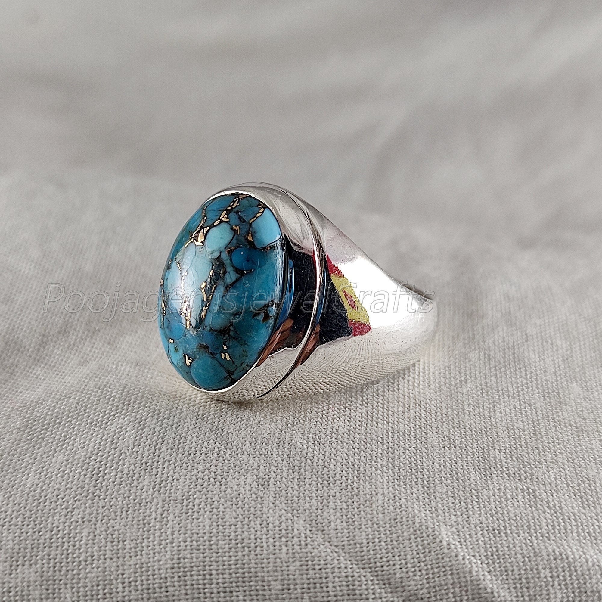 Blue Copper Turquoise Ring 925 Silver Ring Men Turquoise - Etsy