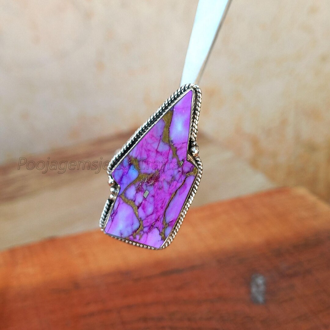 Handmade Lightning Bolt Purple Copper Turquoise Ring, 925 Sterling ...