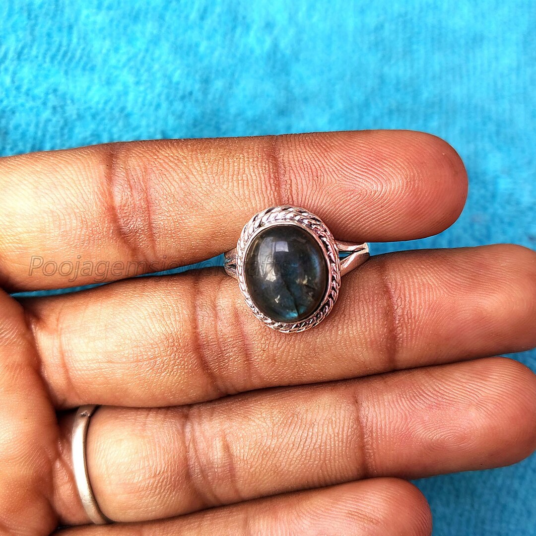 Blue Labradorite Ring: Oval Gemstone, 925 Sterling Silver, Boho ...