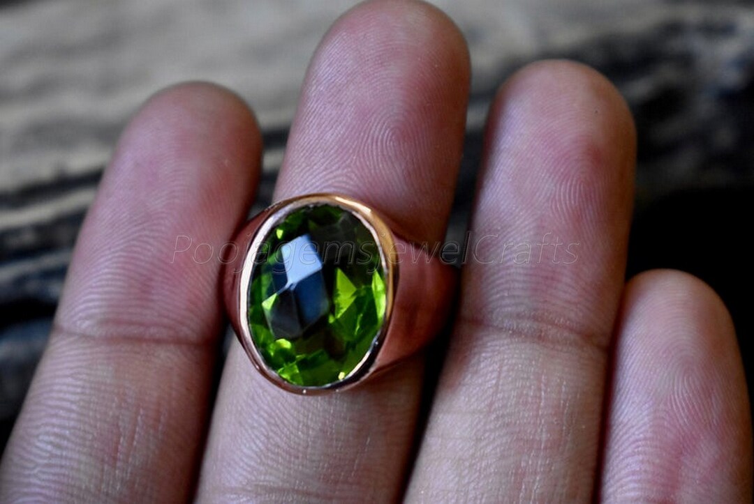 Peridot Ring Men, Mens Handmade Ring, 925 Silver Ring, Checker Peridot ...