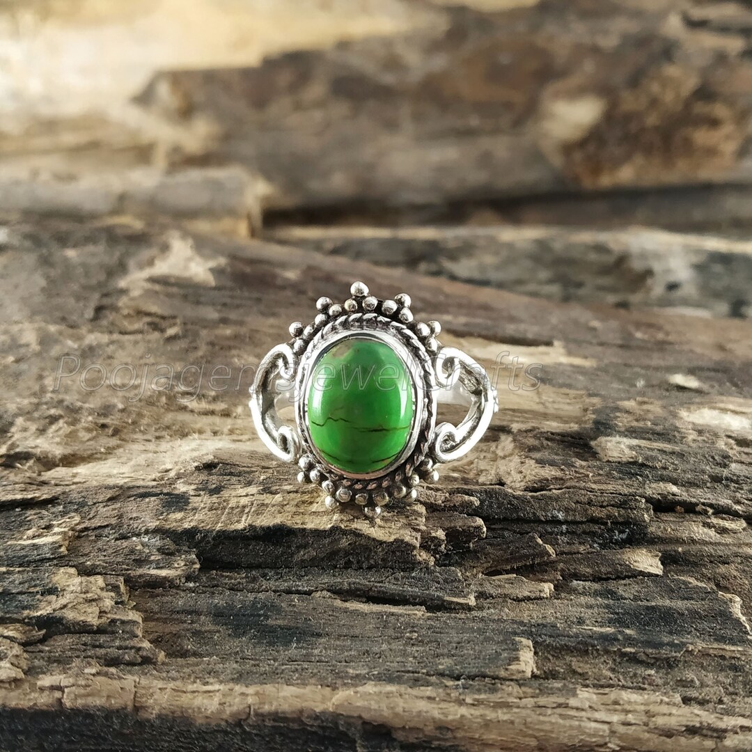 Spiny Turquoise Ring, 925 Silver Ring, Gemstone Ring, Green Turquoise ...