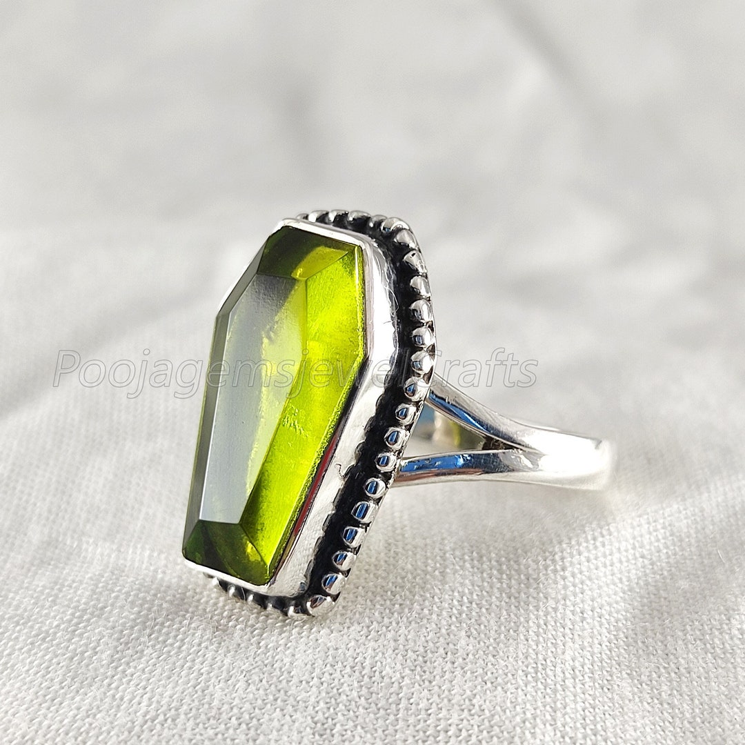 Peridot Ring, Coffin Rings, 925 Silver Ring, Coffin Gemstone Rings ...