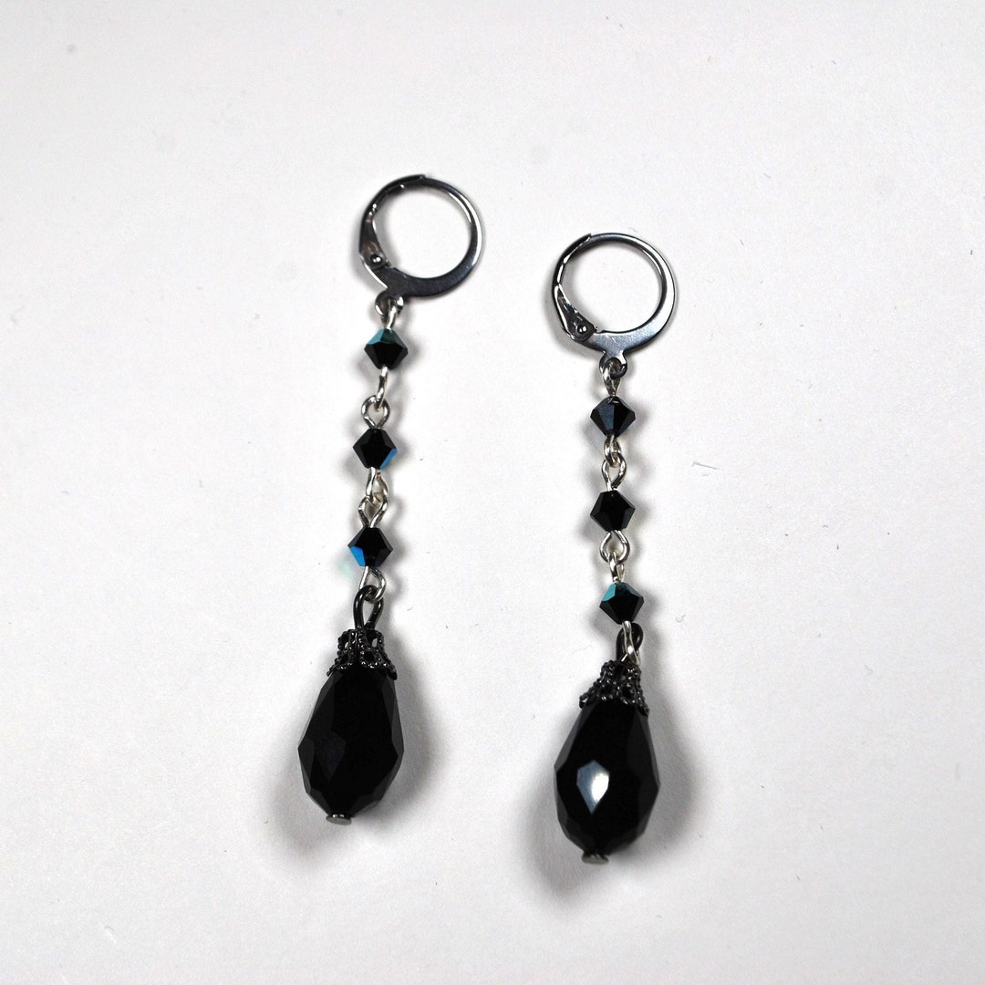 Gothic Black Teardrop Beaded Earrings - Etsy