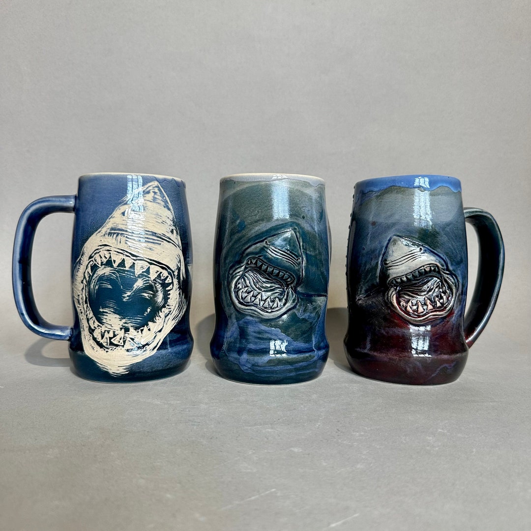 Jaws Pottery Mug, Handmade Ceramic Shark Mugs, Shark Mug Pottery ...