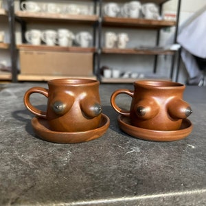 Boobs Espresso Mugs, Custom Pottery Boob Coffee Cups, Handmade Ceramic Tits Set Mug and Saucer ...