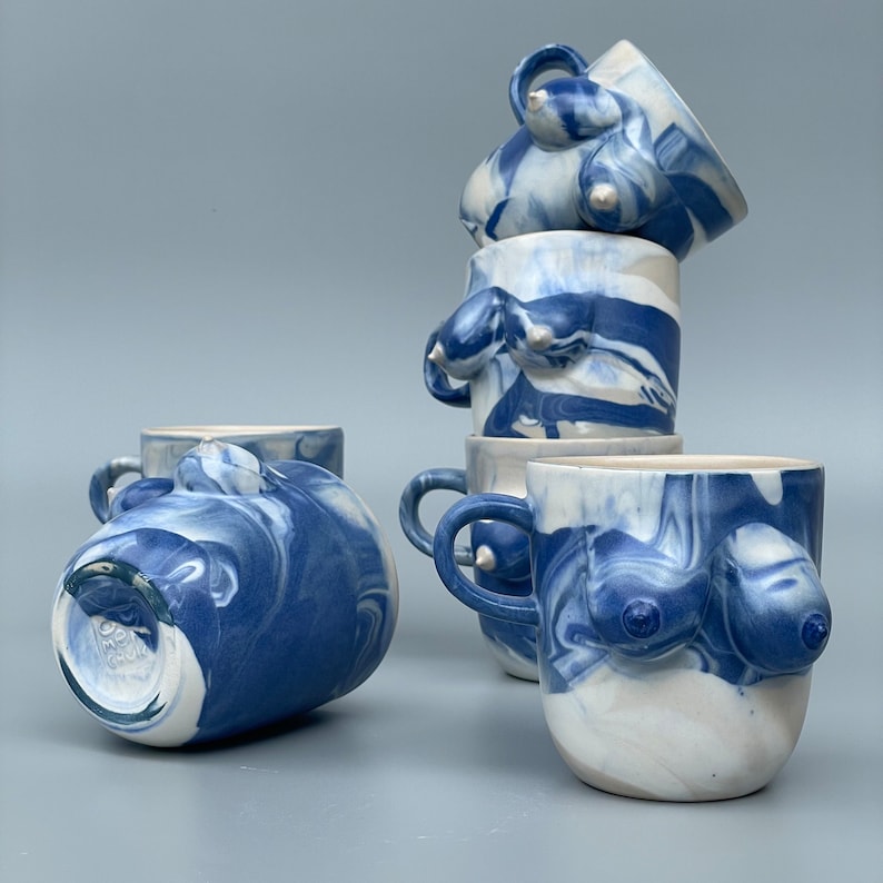 Blue Marbled Boob Mug | Agateware Ceramic Breast Cup | Abstract Body ...