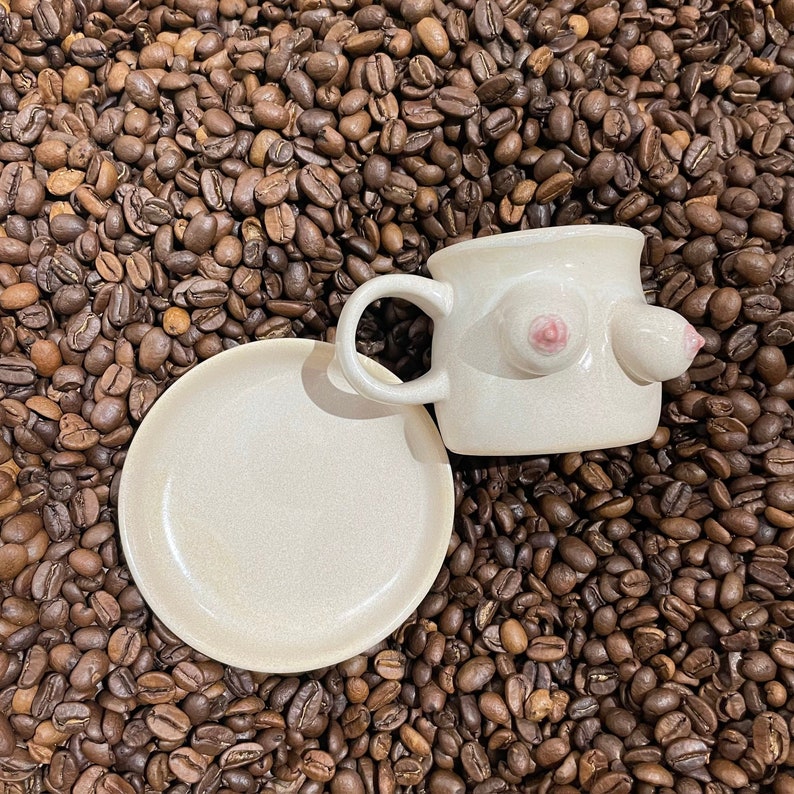 Boobs Espresso Mugs, Custom Pottery Boob Coffee Cups, Handmade Ceramic Tits Set Mug and Saucer ...