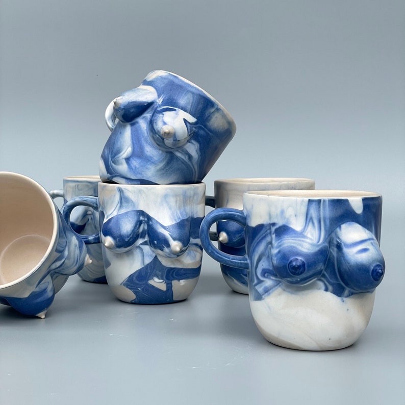 Blue Marbled Boob Mug | Agateware Ceramic Breast Cup | Abstract Body ...