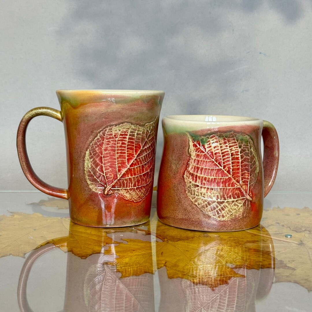 Autumn Leaf Cups, Handmade Ceramic Mugs, Christmas Gift, Lovers of ...