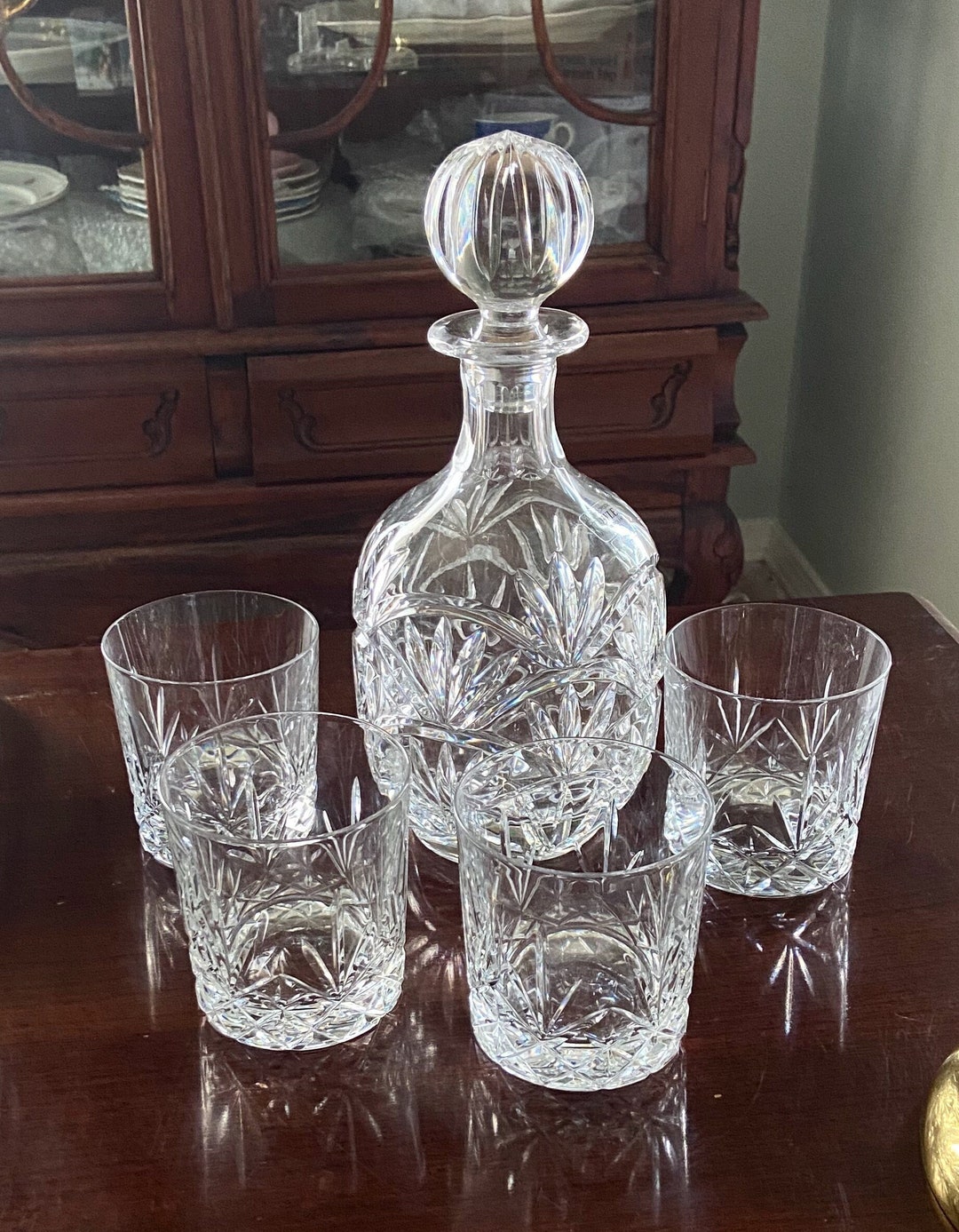 Fathers Day Lead Crystal Decanter Set 4 Glasses Towle Deauville Blown ...