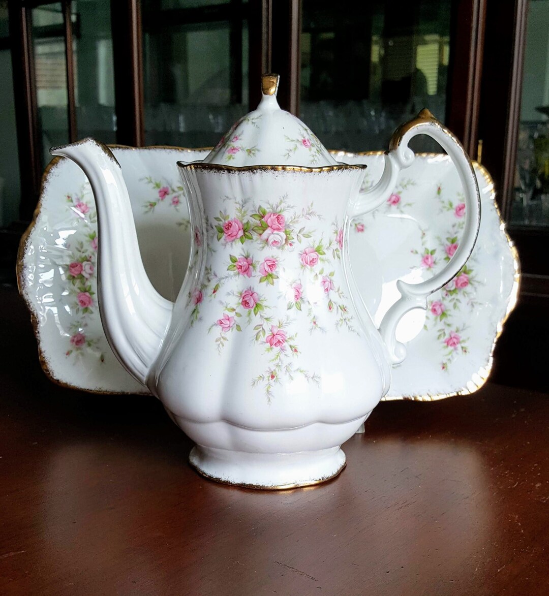Victoriana Rose 22 Kt Brushed Gold Teapot Coffee Pot Paragon Gilt 4 Cup ...