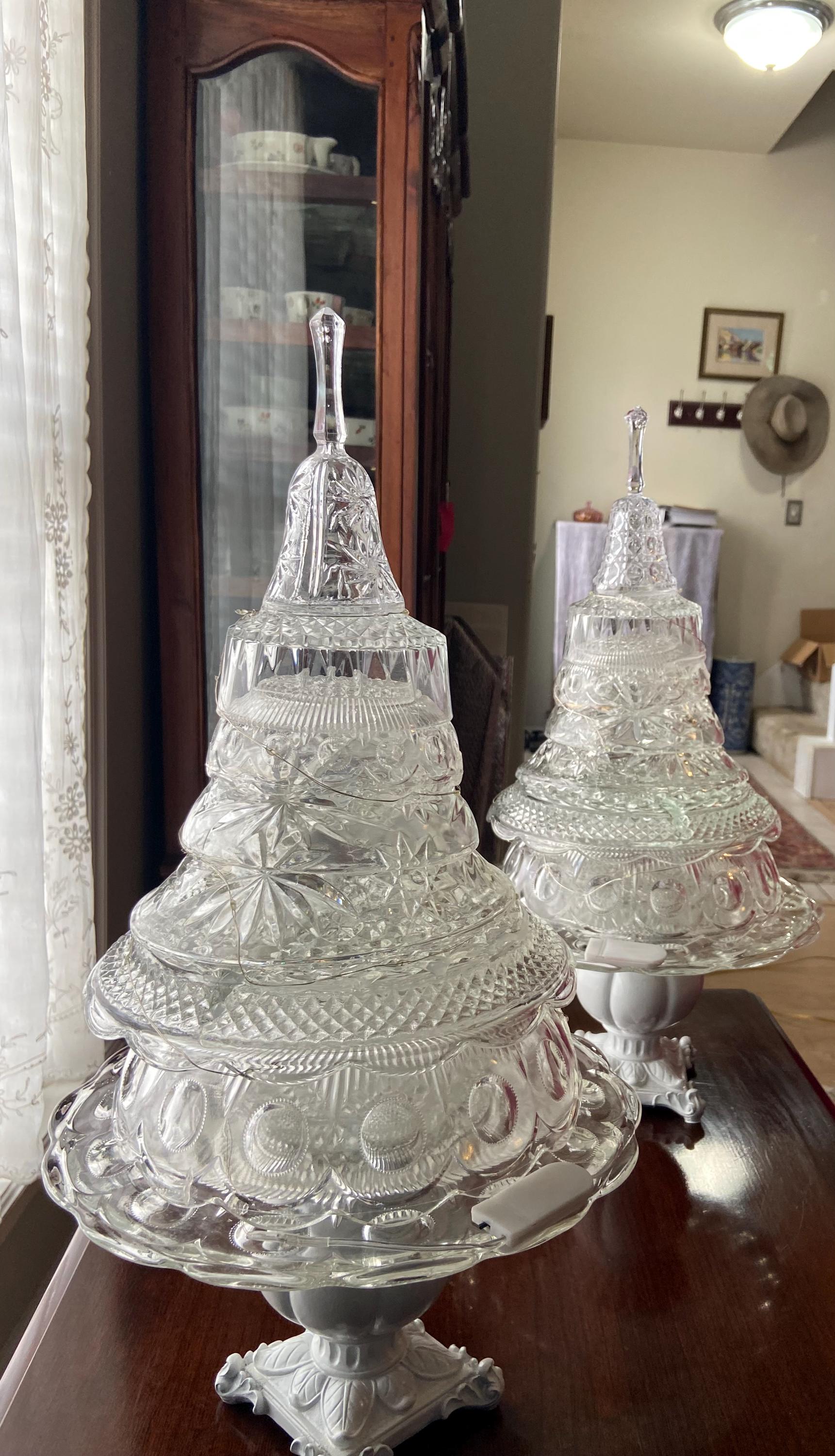 Matching Pair Vintage Clear Glass Christmas Trees Made From Vintage Cut ...