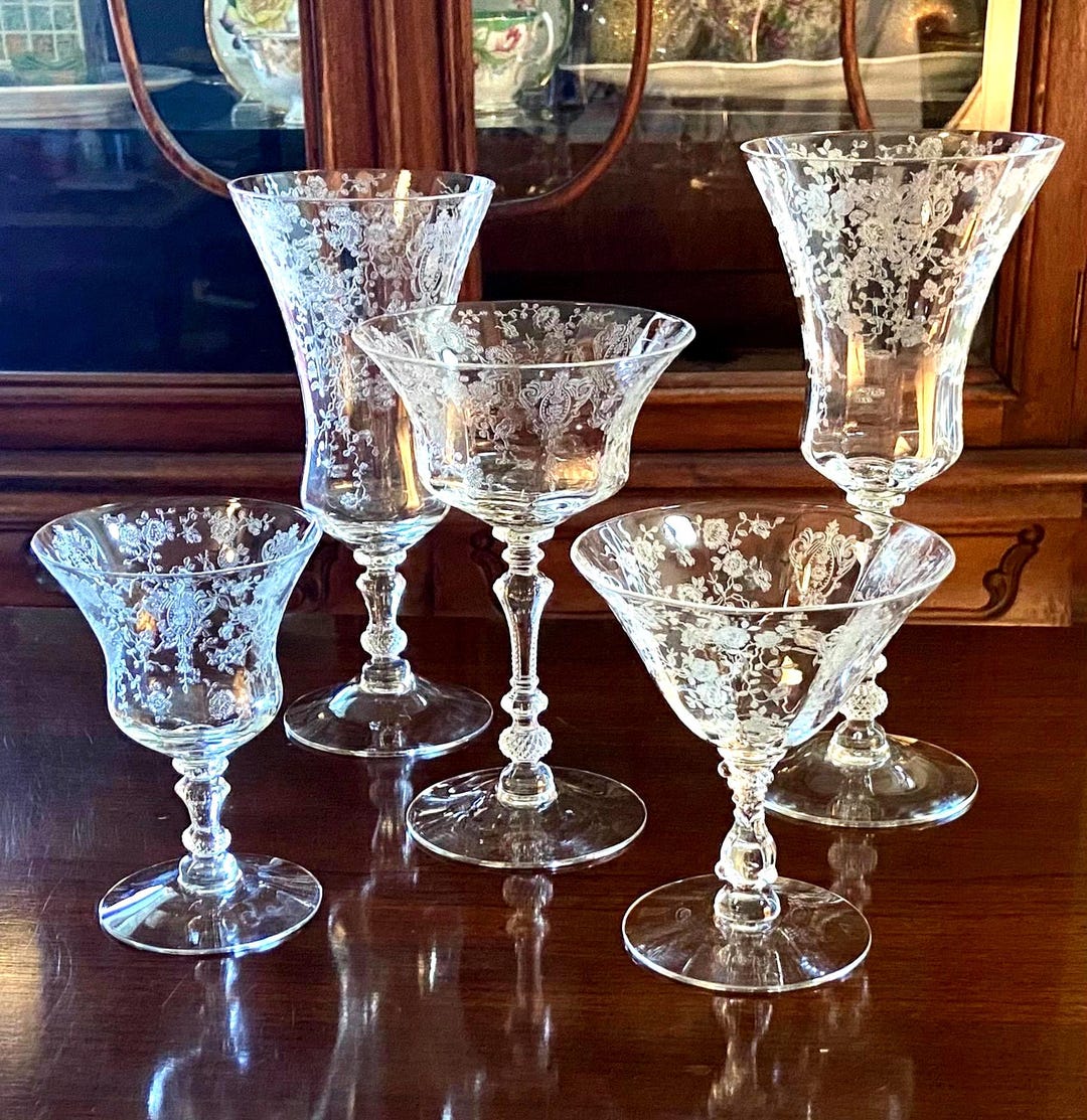 Cambridge Rose Point Clear Etched Crystal Glassware 5 Sizes: Champagne ...