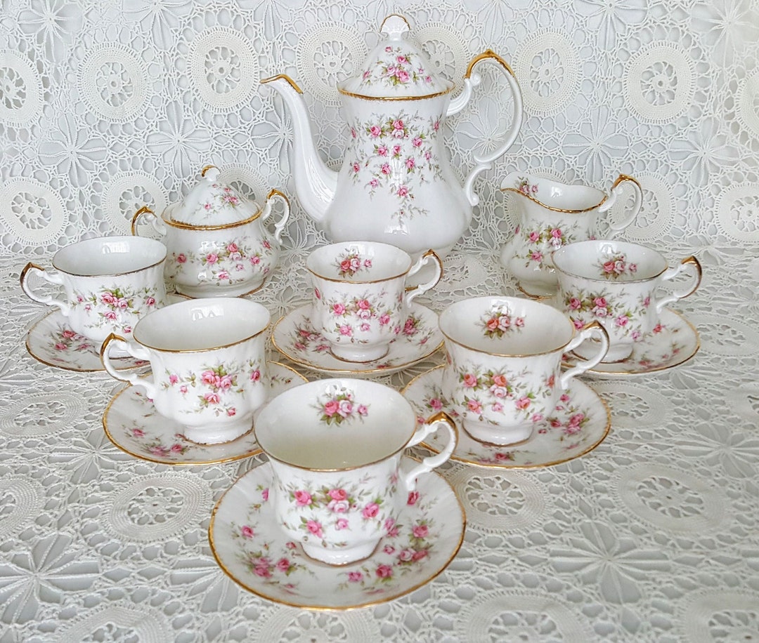 Victoriana Rose 24 Kt Brushed Gold Tea Set Teapot Sugar Creamer 4 ...