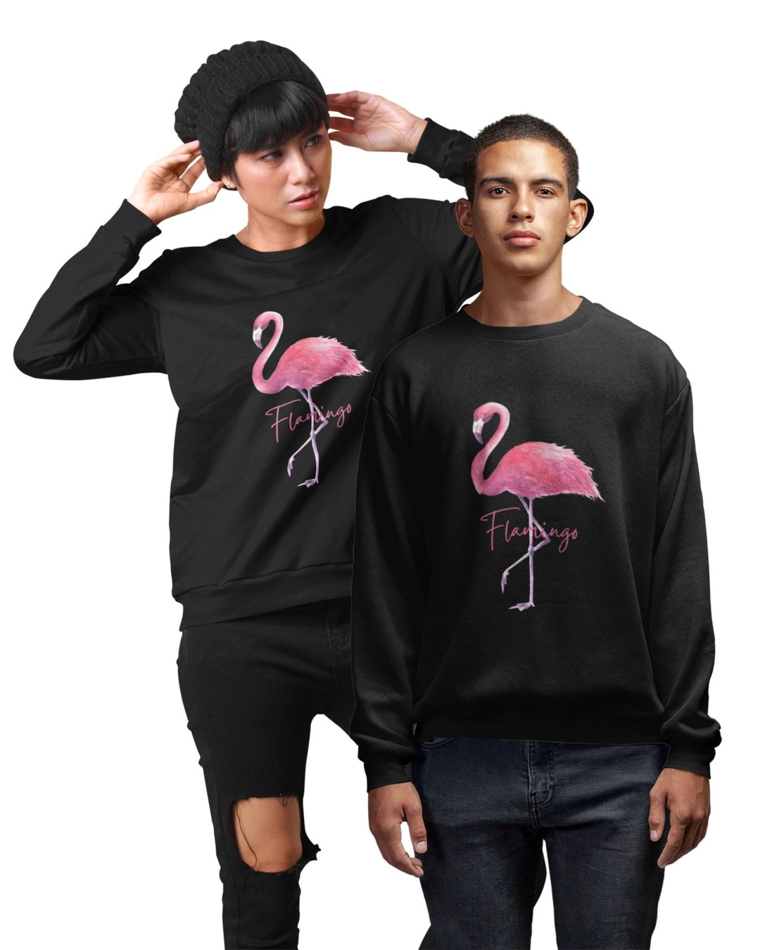 Kimaran Pink Flamingo Shirt Watercolor Art Unisex Premium Crerw Neck ...