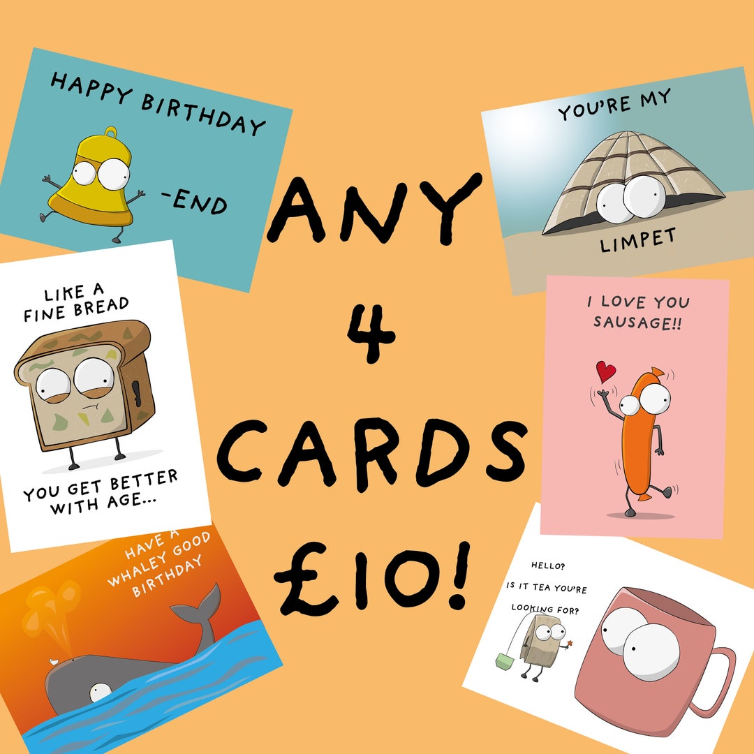 Funny Cards Any Four for 10 Pounds Birthday Cards - Etsy